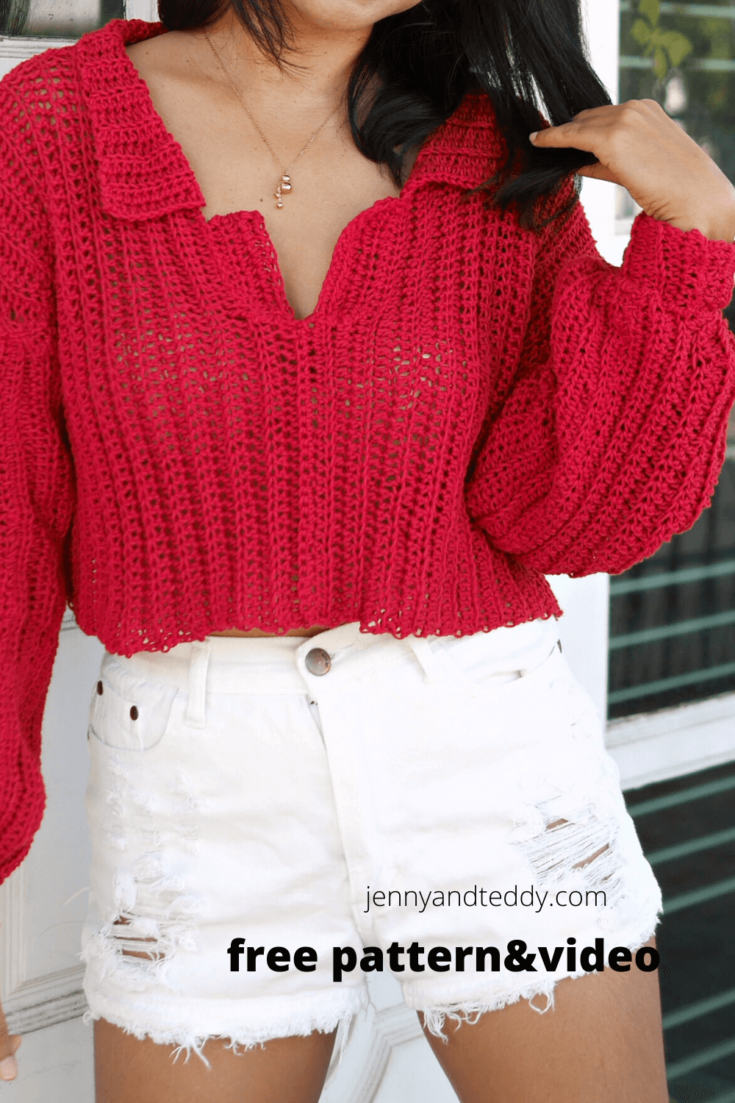 Easy Crochet Polo Collar Sweater - Free Pattern - Jenny & Teddy