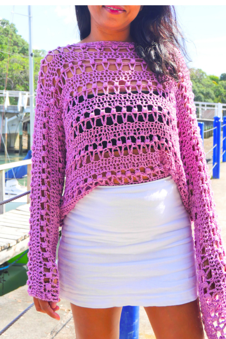 Rosy Mesh Crochet Sweater Top - Jenny & Teddy
