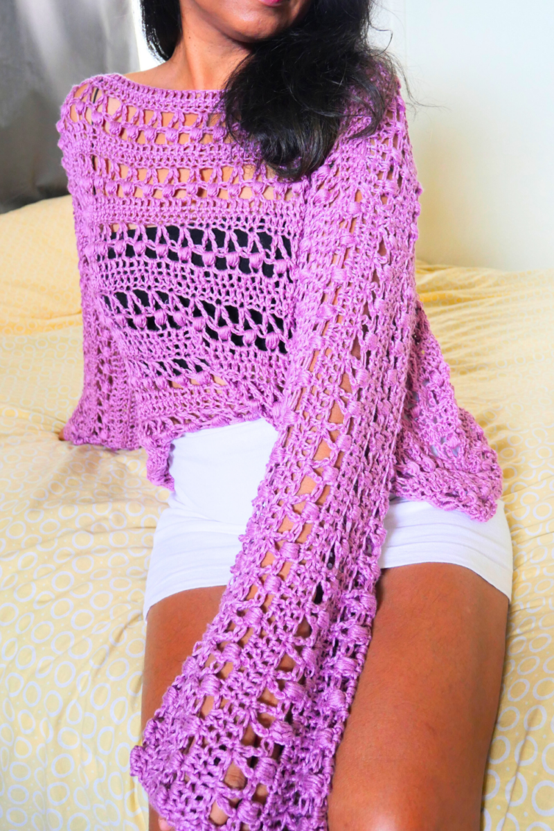 Rosy Mesh Crochet Sweater Top - Jenny & Teddy