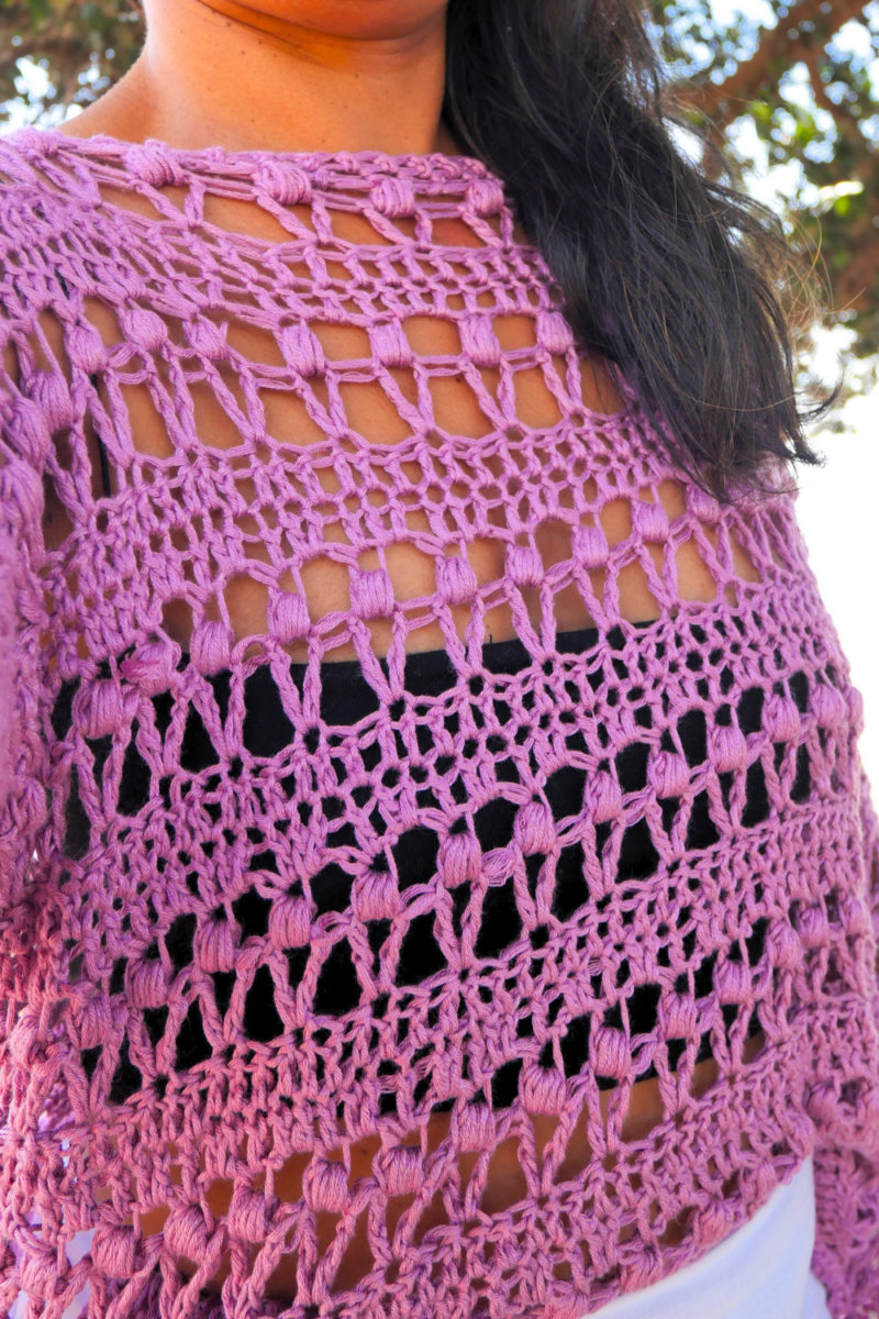 Rosy Mesh Crochet Sweater Top - Jenny & Teddy